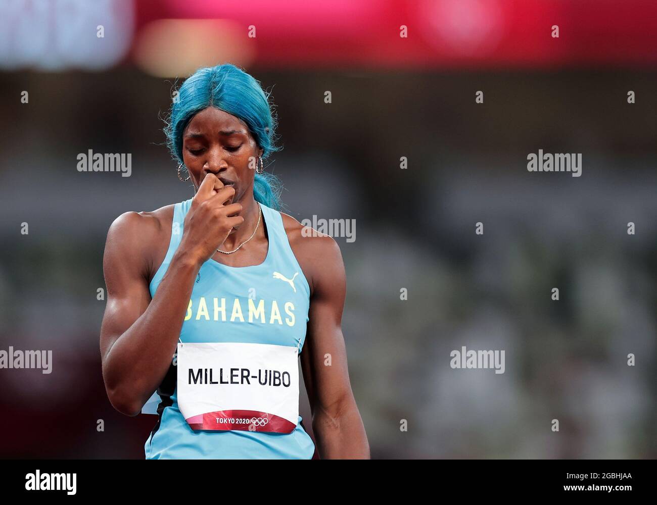 Tokyo, Japan. 4th Aug, 2021. Shaunae Miller-Uibo of Bahamas reacts ...