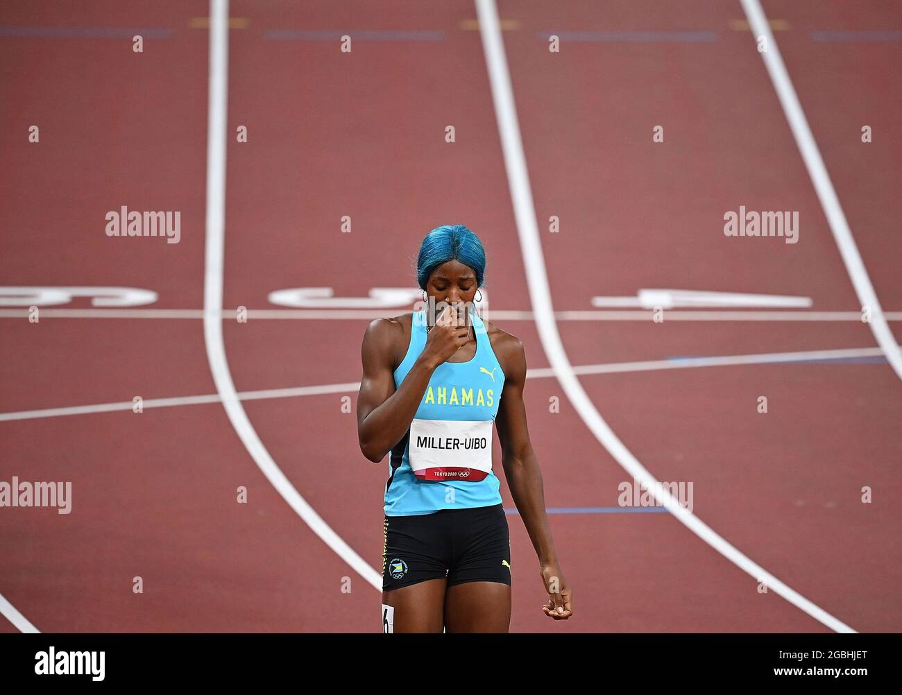 Tokyo, Japan. 4th Aug, 2021. Shaunae Miller-Uibo of Bahamas reacts ...