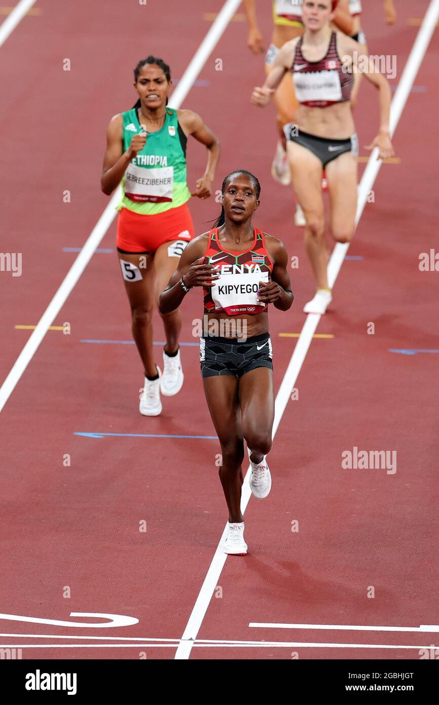Tokyo, Japan, 4 August, 2021. Faith Kipyegon of Team Kenya runs across ...