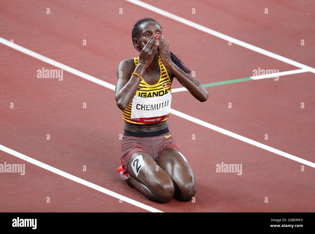 Tokyo, Japan. 04th Aug, 2021. Peruth Chemutai of Uganda celebrates ...
