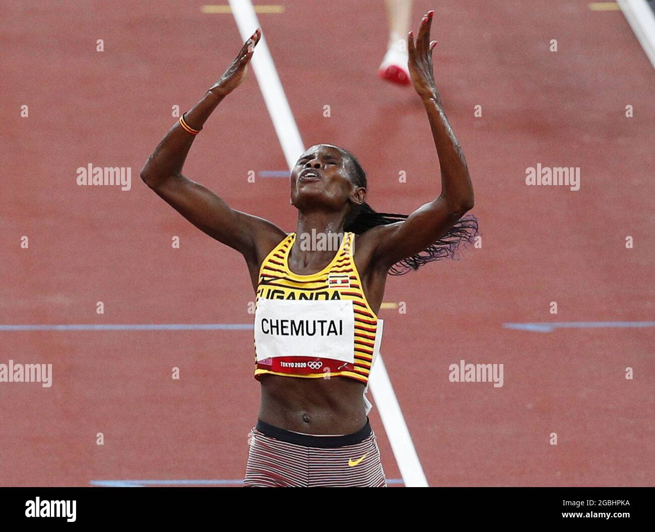 Tokyo, Japan. 04th Aug, 2021. Peruth Chemutai of Uganda celebrates ...