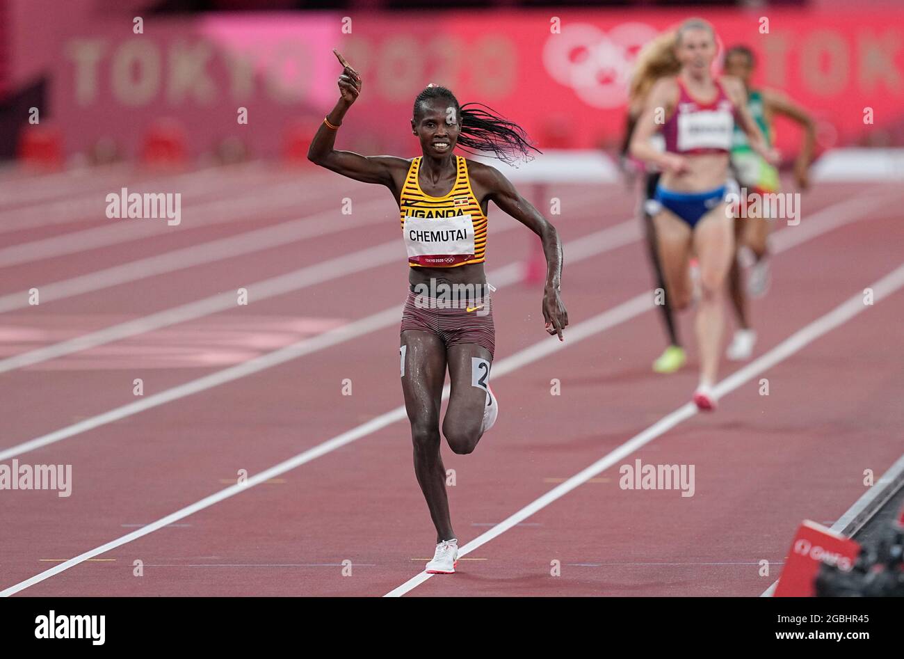 August 4, 2021: Peruth Chemutai winning 3000 meter steeplechase for ...