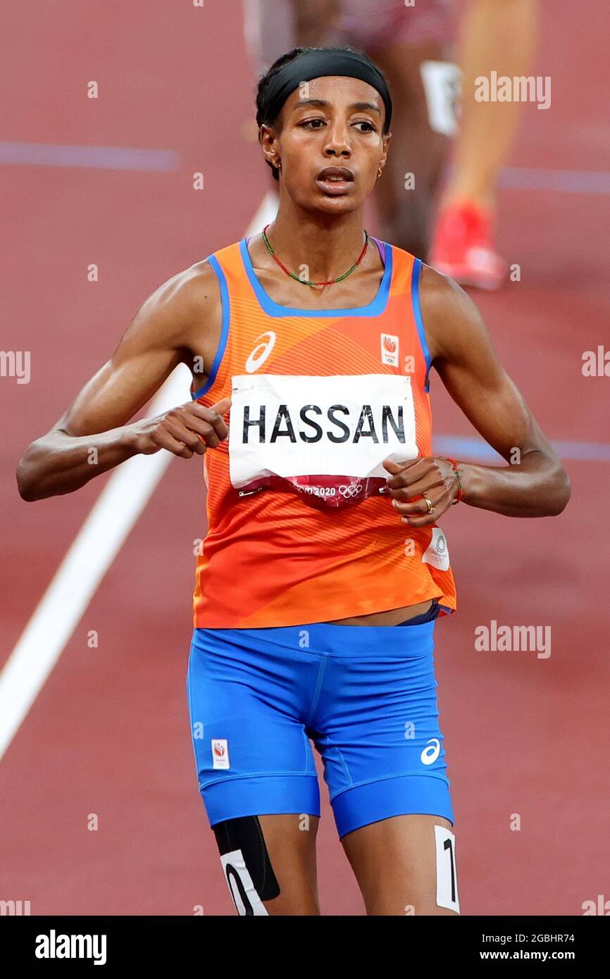 Tokyo, Japan, 4 August, 2021. Sifan Hassan of Team Netherlands crosses the finish line during ...