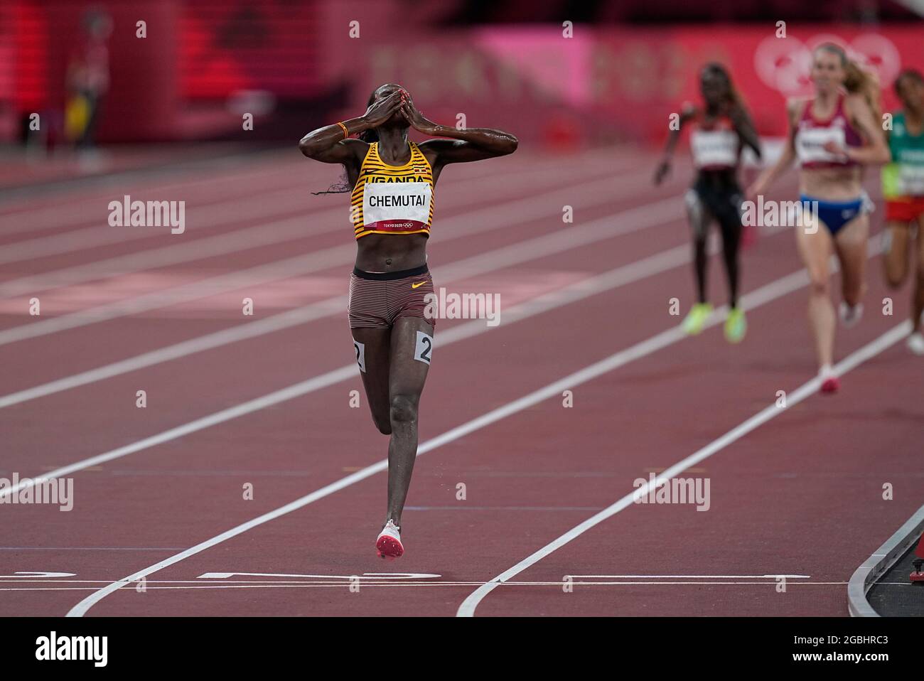 August 4, 2021: Peruth Chemutai winning 3000 meter steeplechase for ...