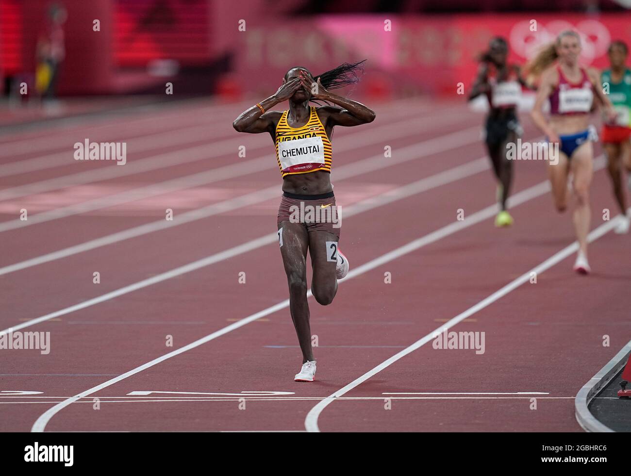 August 4, 2021: Peruth Chemutai winning 3000 meter steeplechase for ...