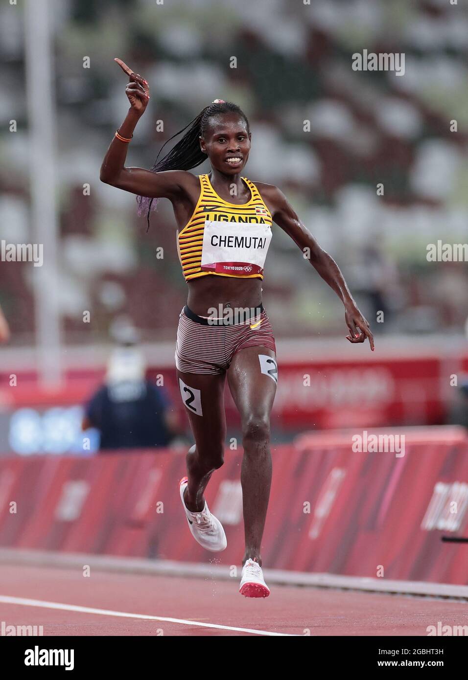 Tokyo, Japan. 4th Aug, 2021. Peruth Chemutai of Uganda reacts during ...