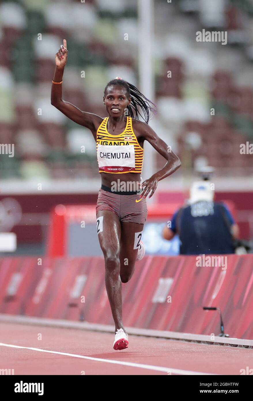 Tokyo, Japan. 4th Aug, 2021. Peruth Chemutai of Uganda reacts during ...