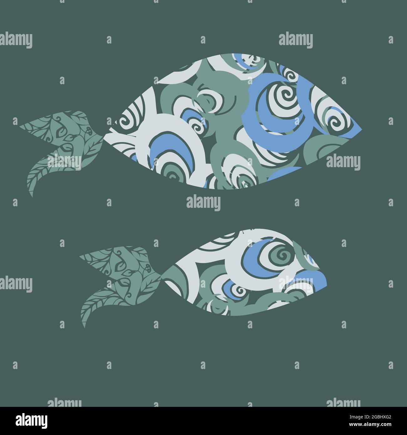 Two fish of gray-green color. Simple vector marine cartoon illustration ...