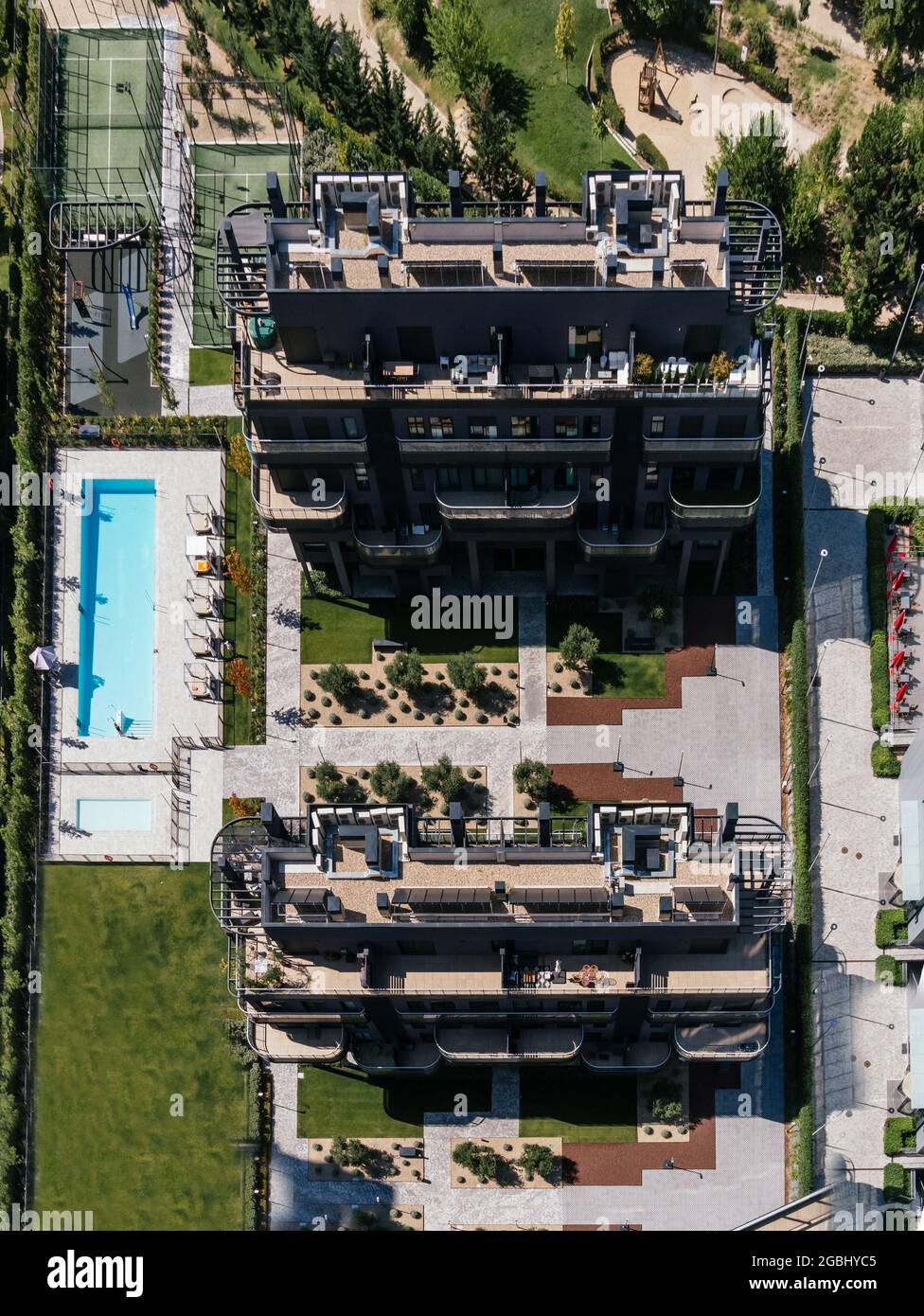 Rooftop view of a building with common areas Stock Photo - Alamy