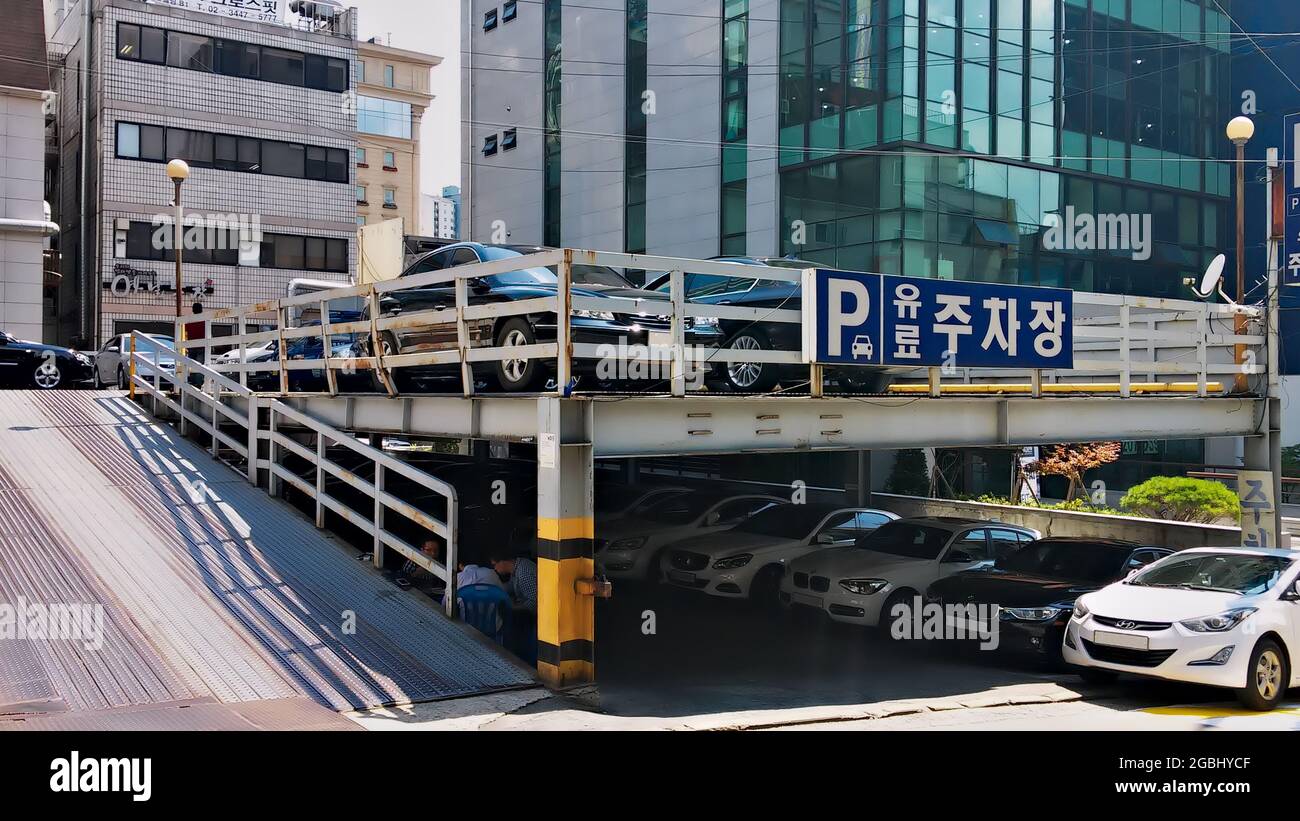 SEOUL, KOREA, SOUTH - Jul 04, 2015: Two floor paid parking lot in ...