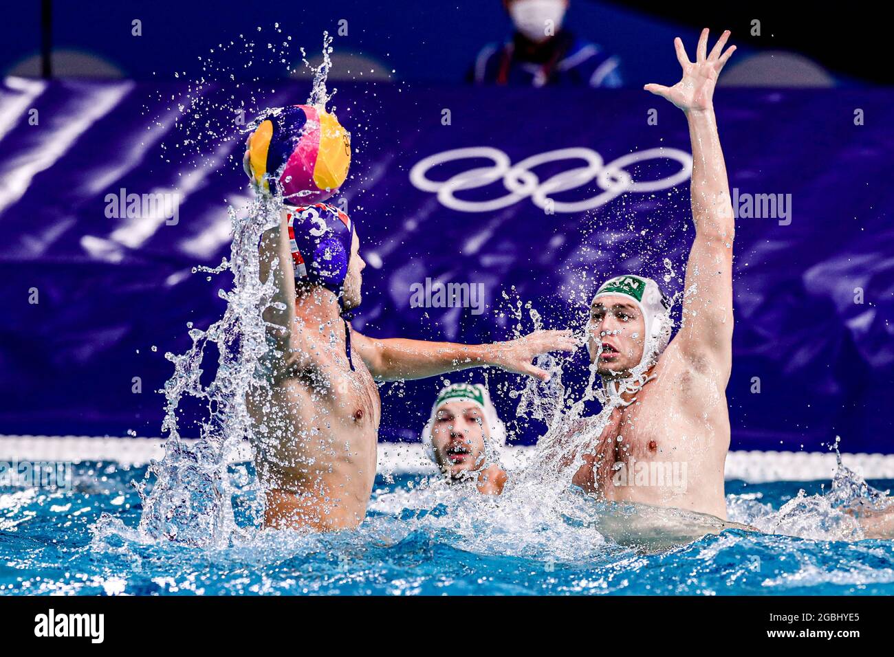 TOKYO, JAPAN - AUGUST 4: Loren Fatovic of Croatia, Balasz Erdelyi of ...