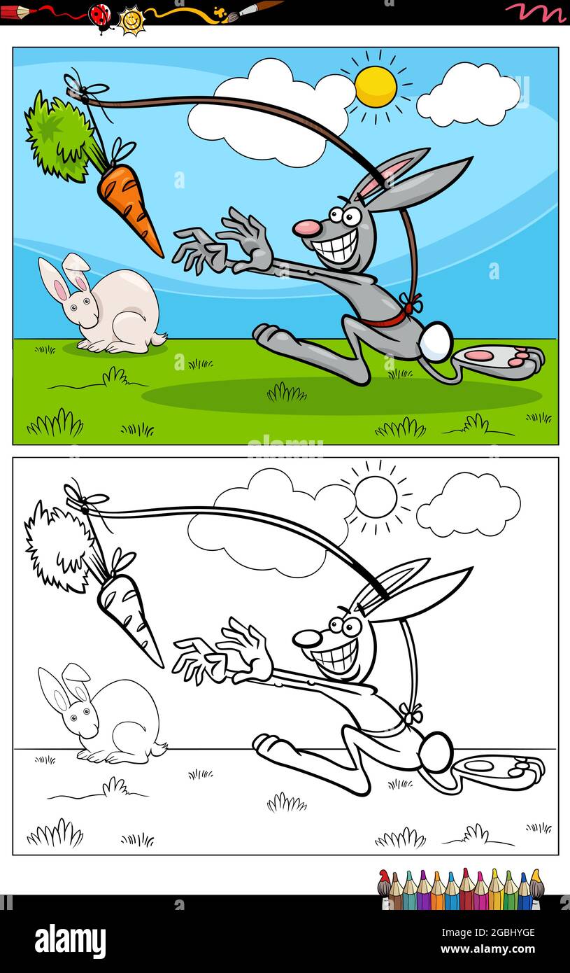Cartoon illustration of dangle a carrot saying or proverb with rabbit ...