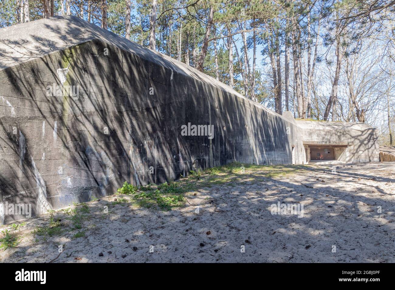 Wall of an abandoned bunker from WWII, named Walvisbunker because of ...
