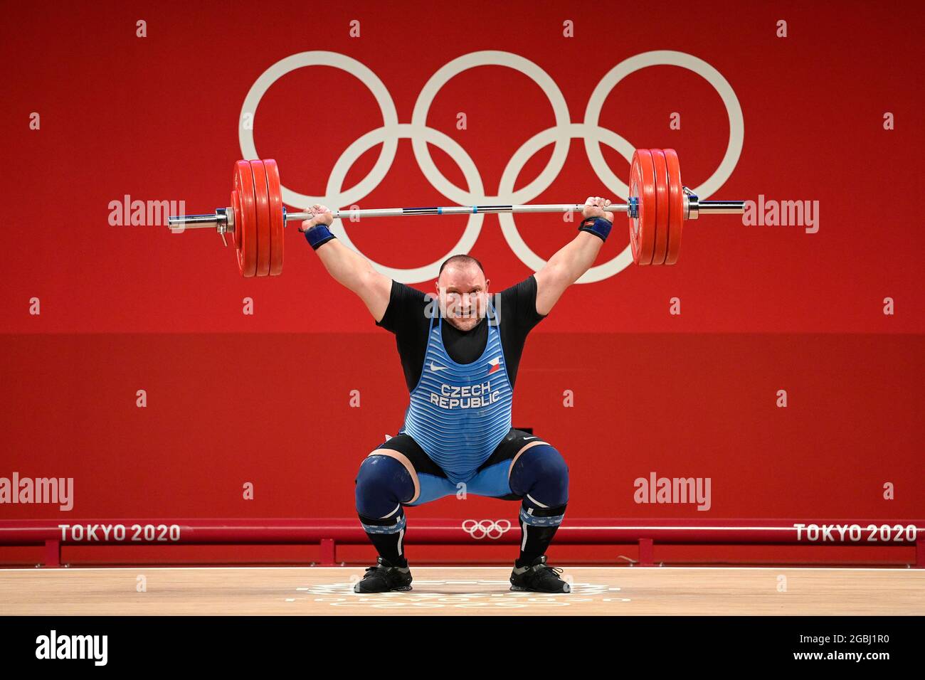Czech weightlifter Jiri Orsag in action during the final at the 2020 ...