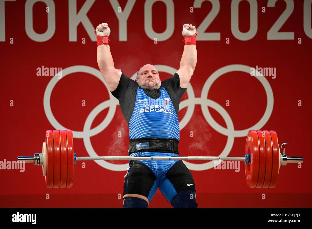 Czech weightlifter Jiri Orsag in action during the final at the 2020 ...