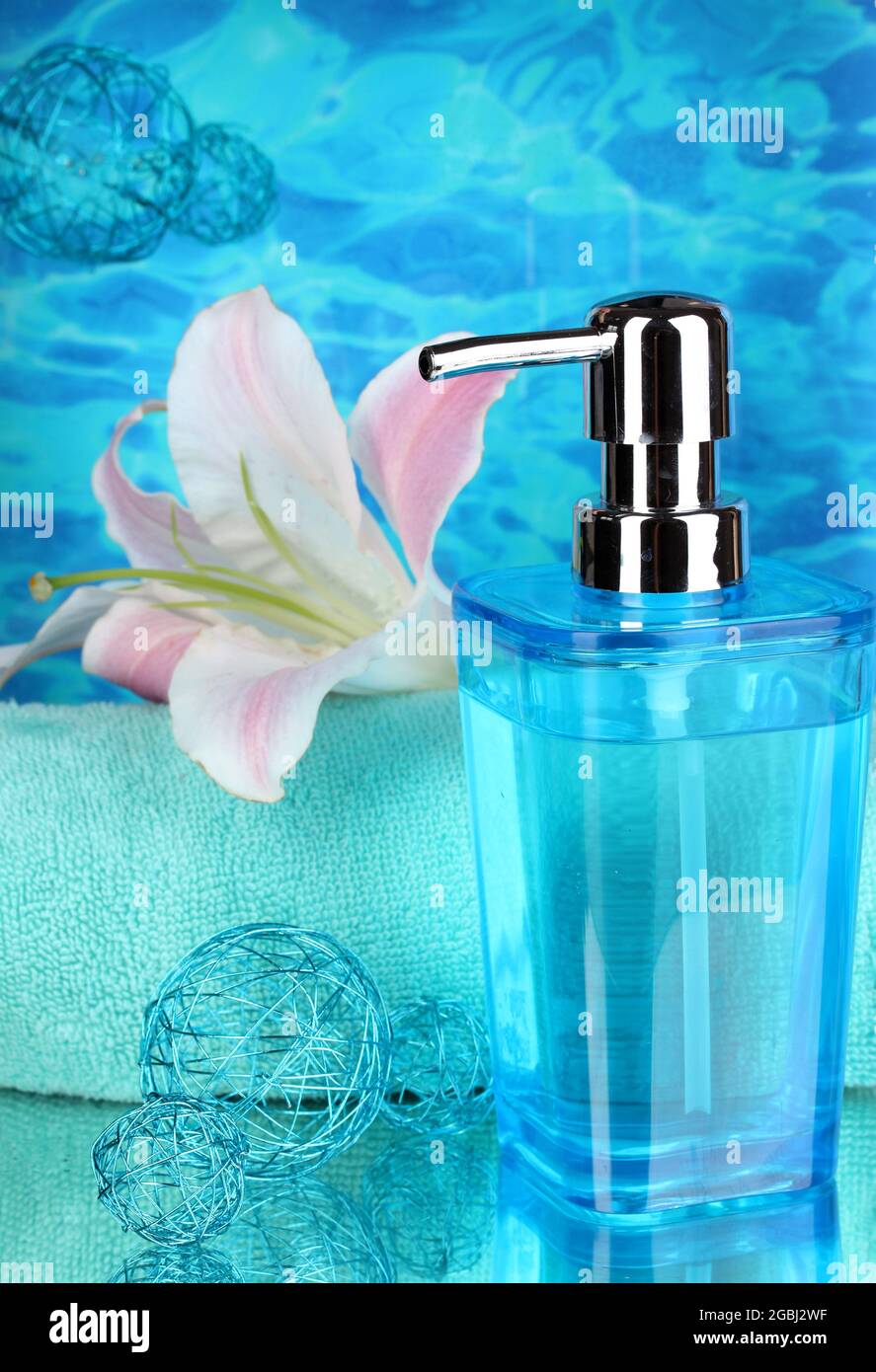 Beautiful spa setting on water background with reflection Stock Photo ...