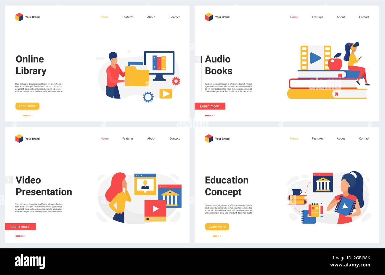 Online education, audio video books presentation technology vector ...