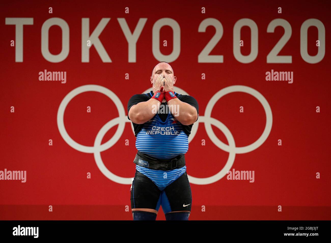 Czech weightlifter Jiri Orsag in action during the final at the 2020 ...