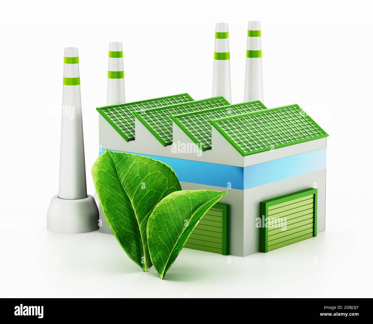 Ecological factory isolated on white background. 3D illustration Stock ...