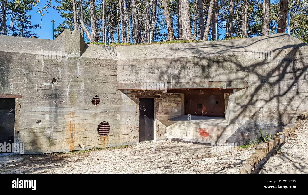 Ruins of the abandoned WWII bunker, called the Walvisbunker because of ...