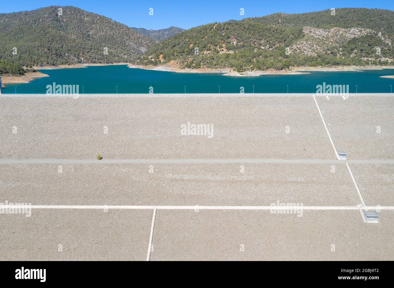 Water storage in Cyprus, aerial panorama of 70 meters high Kannaviou ...