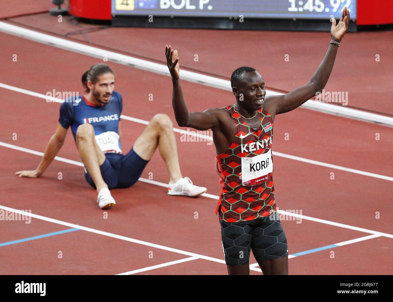 Tokyo, Japan. 04th Aug, 2021. Emmanuel Korir of Kenya reacts after ...