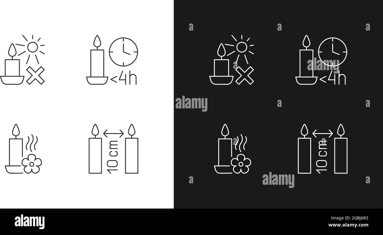 Candle warning label linear manual label icons set for dark and light ...
