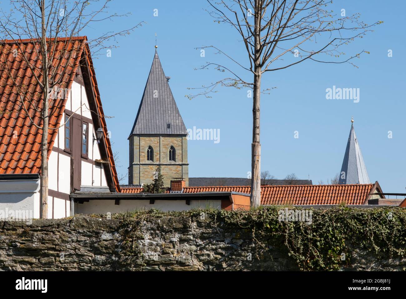 Town Wall With Church Of St. Pauli, Soest, Westphalia, Germany, Europe ...