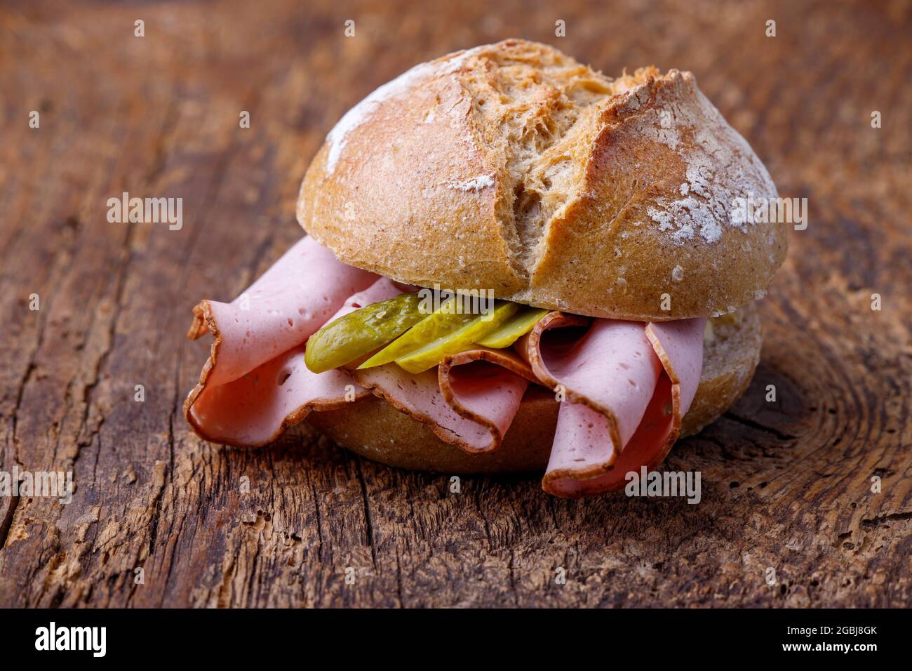 Leberkasesemmel auf holz hi-res stock photography and images - Alamy