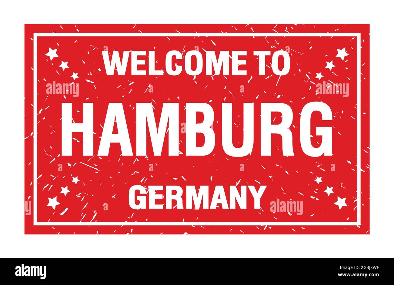 WELCOME TO HAMBURG - GERMANY, words written on red rectangle flag stamp Stock Photo - Alamy