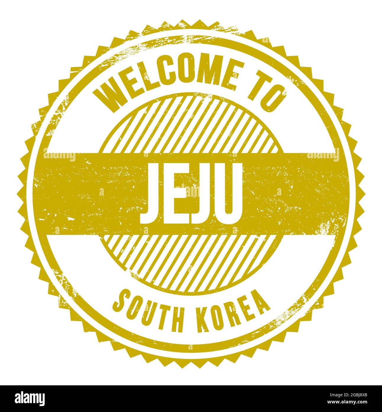 WELCOME TO JEJU - SOUTH KOREA, words written on yellow zig zag stamp ...