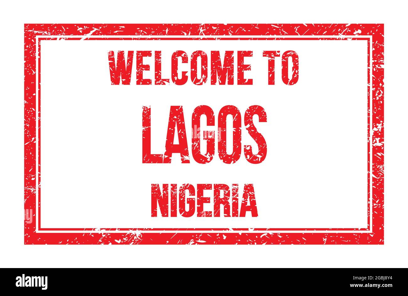 WELCOME TO LAGOS - NIGERIA, words written on red rectangle post stamp ...