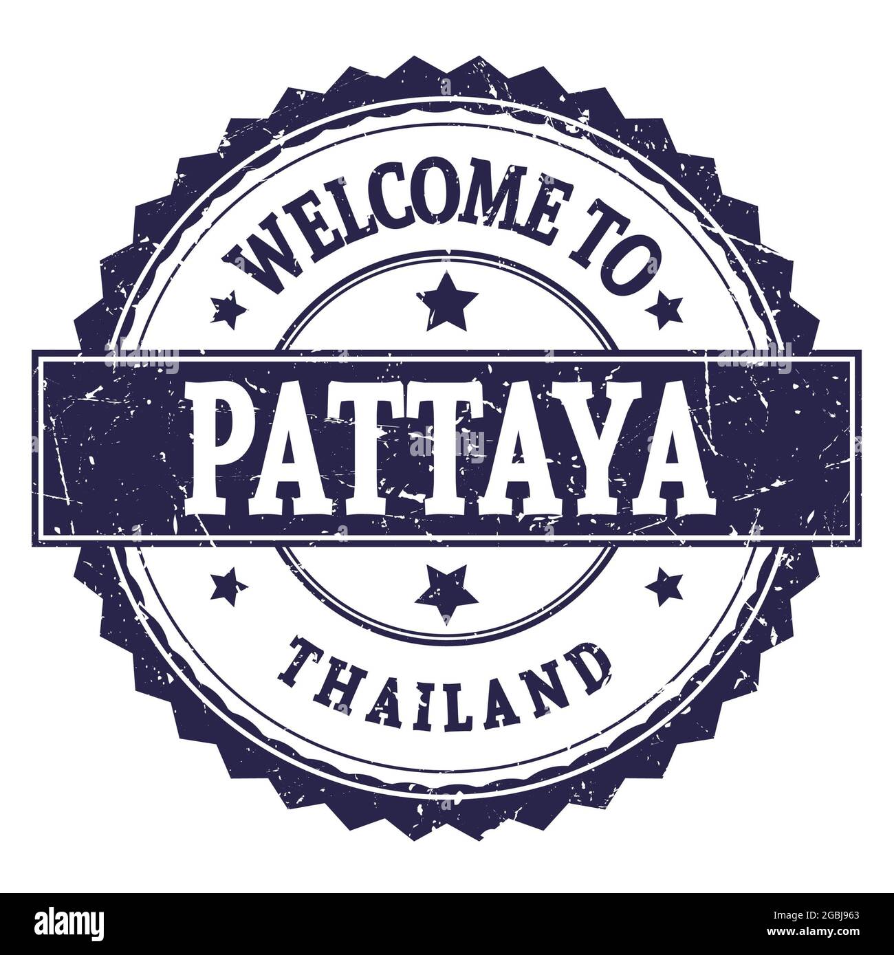 WELCOME TO PATTAYA - THAILAND, words written on blue round zig zag ...