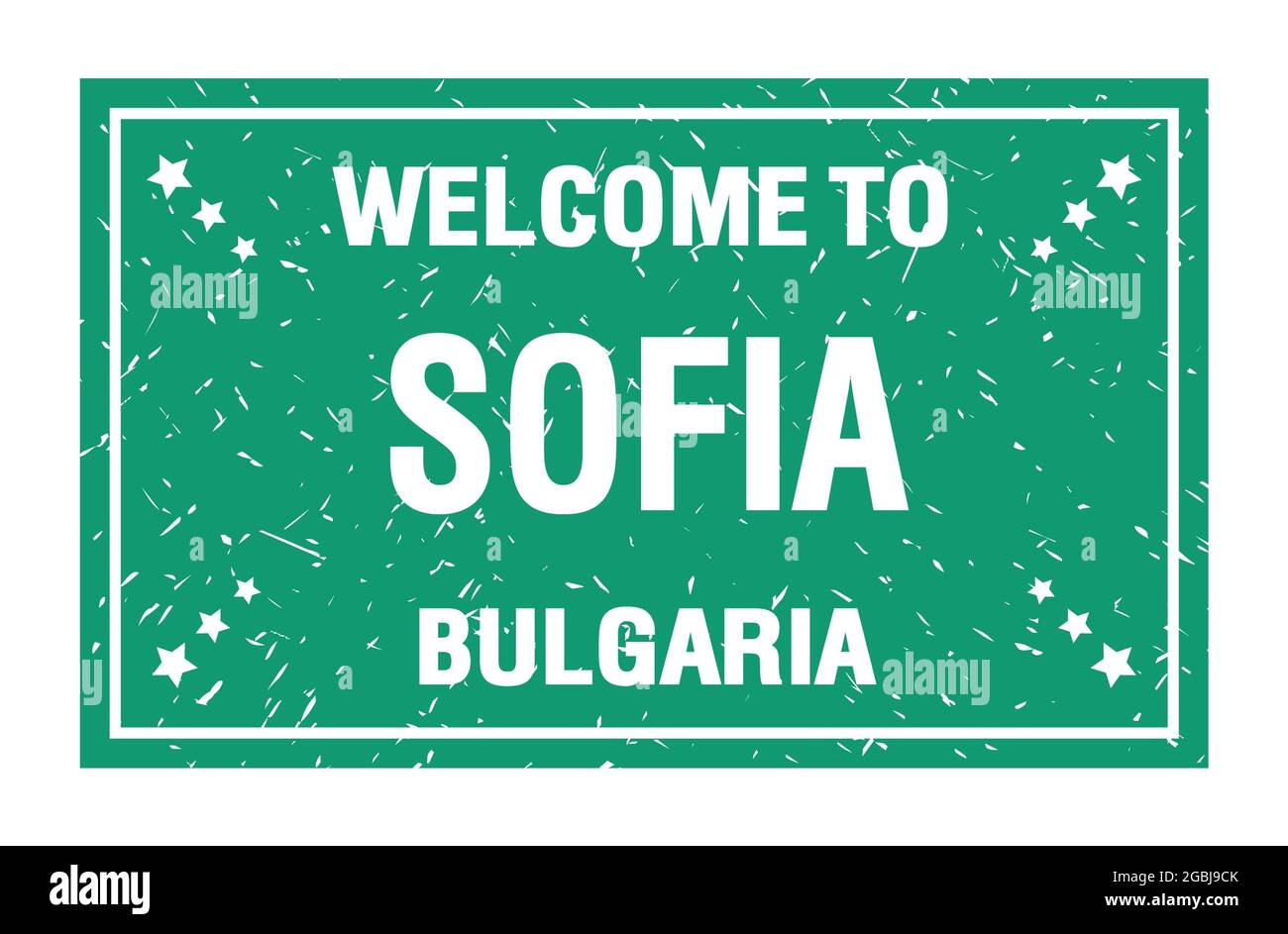 WELCOME TO SOFIA - BULGARIA, words written on green rectangle flag ...