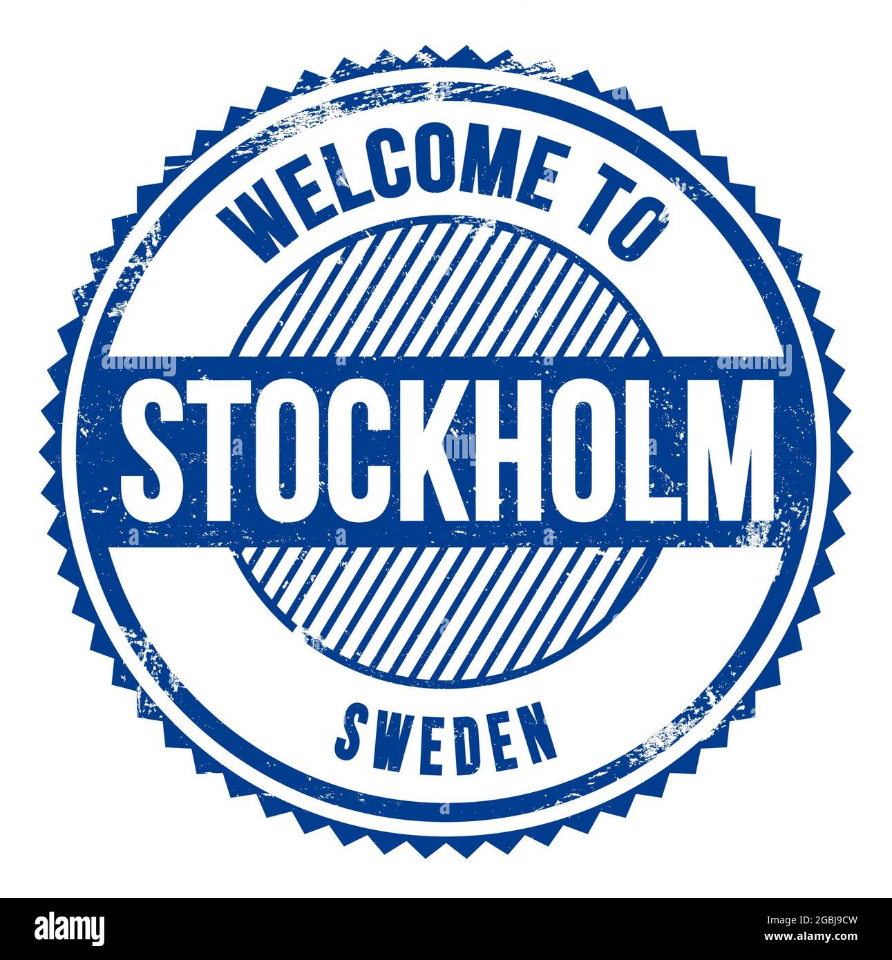 WELCOME TO STOCKHOLM - SWEDEN, words written on blue zig zag stamp ...