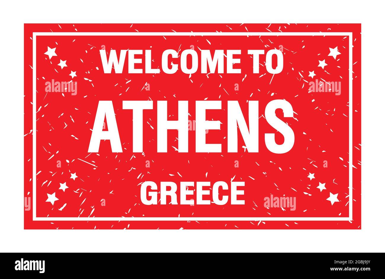WELCOME TO ATHENS - GREECE, words written on red rectangle flag stamp ...