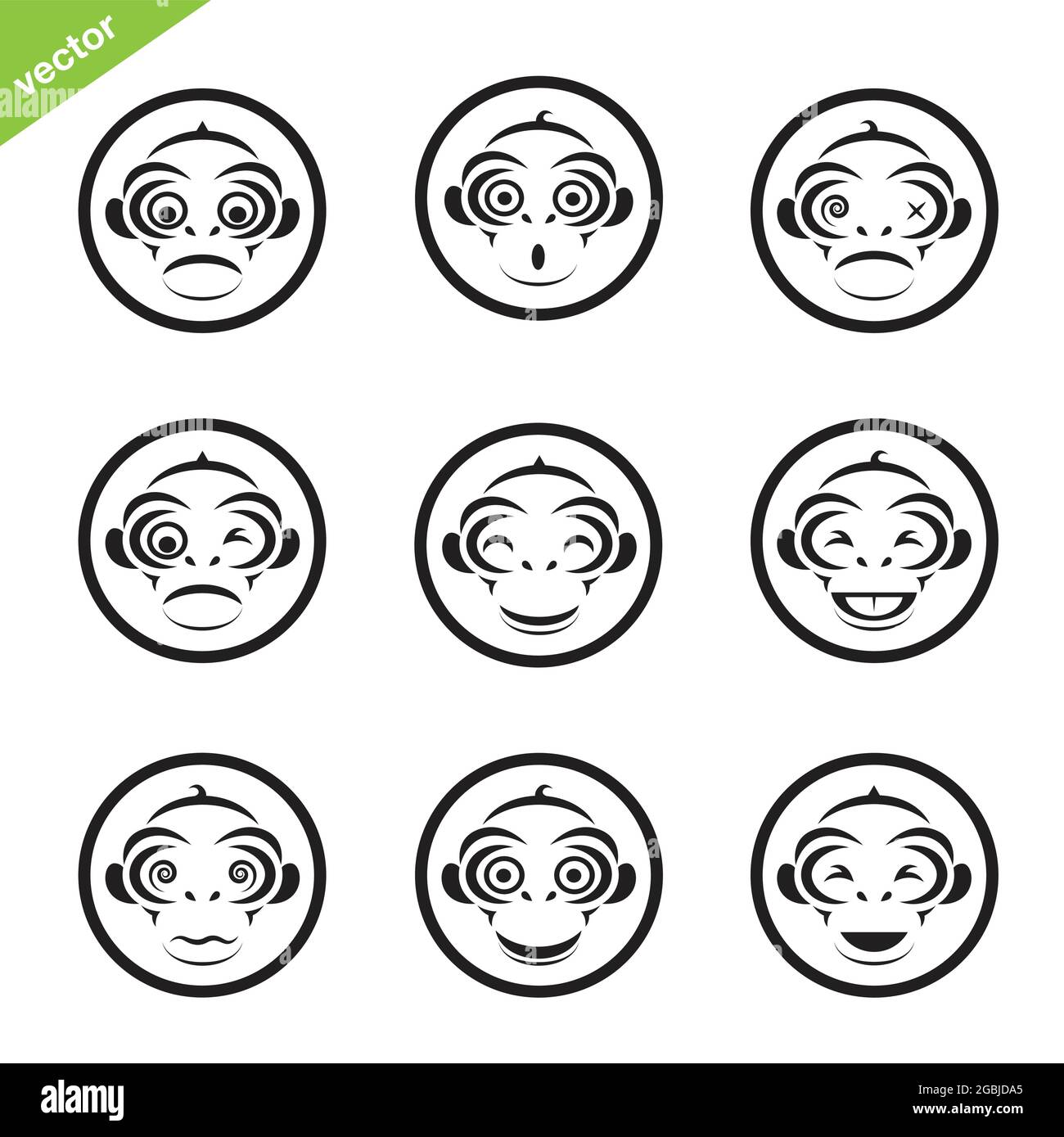 Vector group of monkey in the circle on white background. Easy editable ...