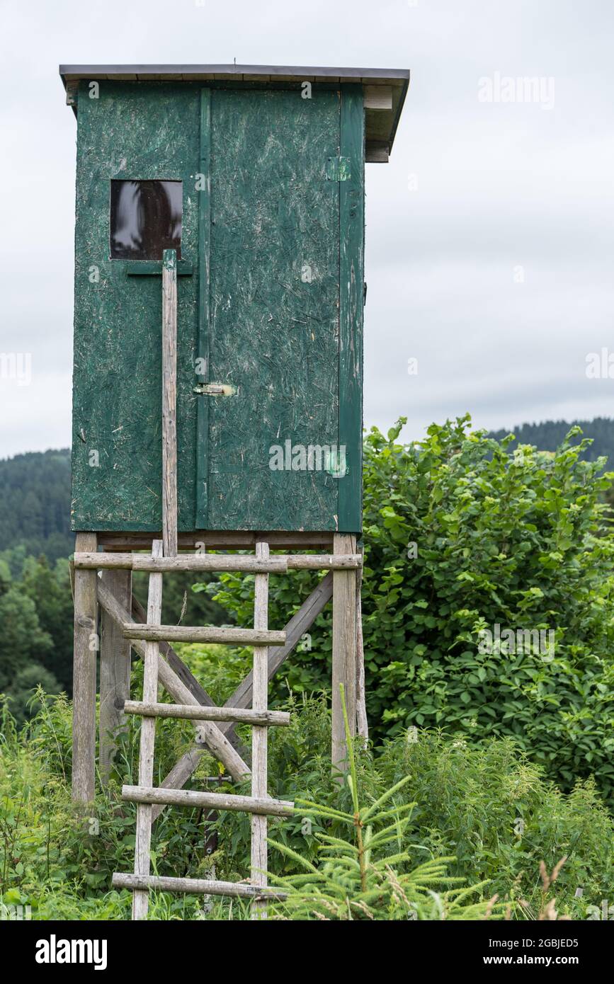 Green High Seat For Hunters As A Hiding Place In The Hunting Area Stock ...