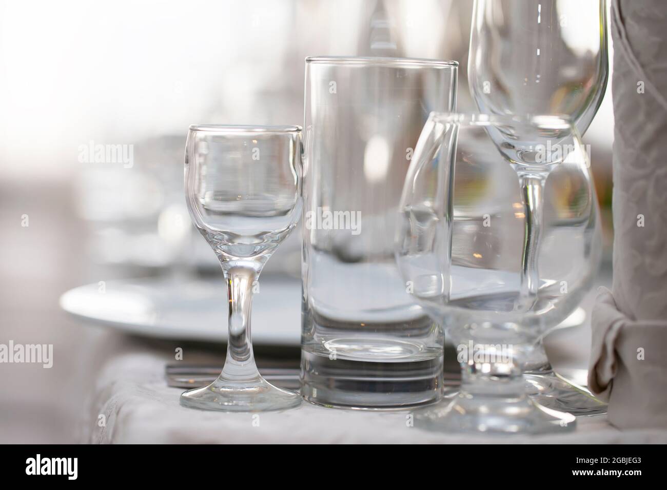 Various glass glasses on the restaurant table Stock Photo - Alamy