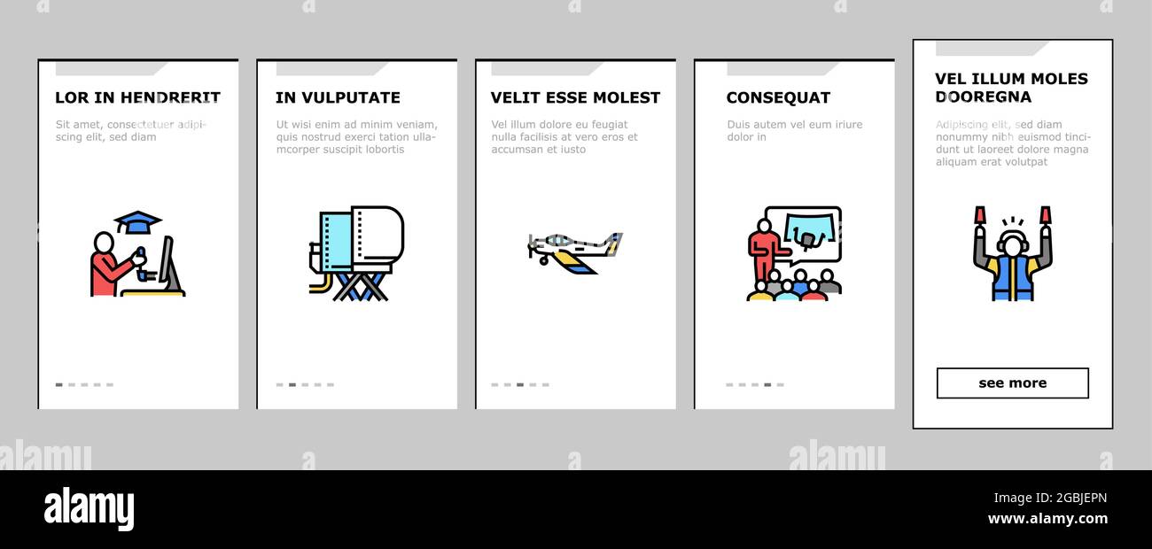 Flight School Educate Onboarding Icons Set Vector Stock Vector Image ...