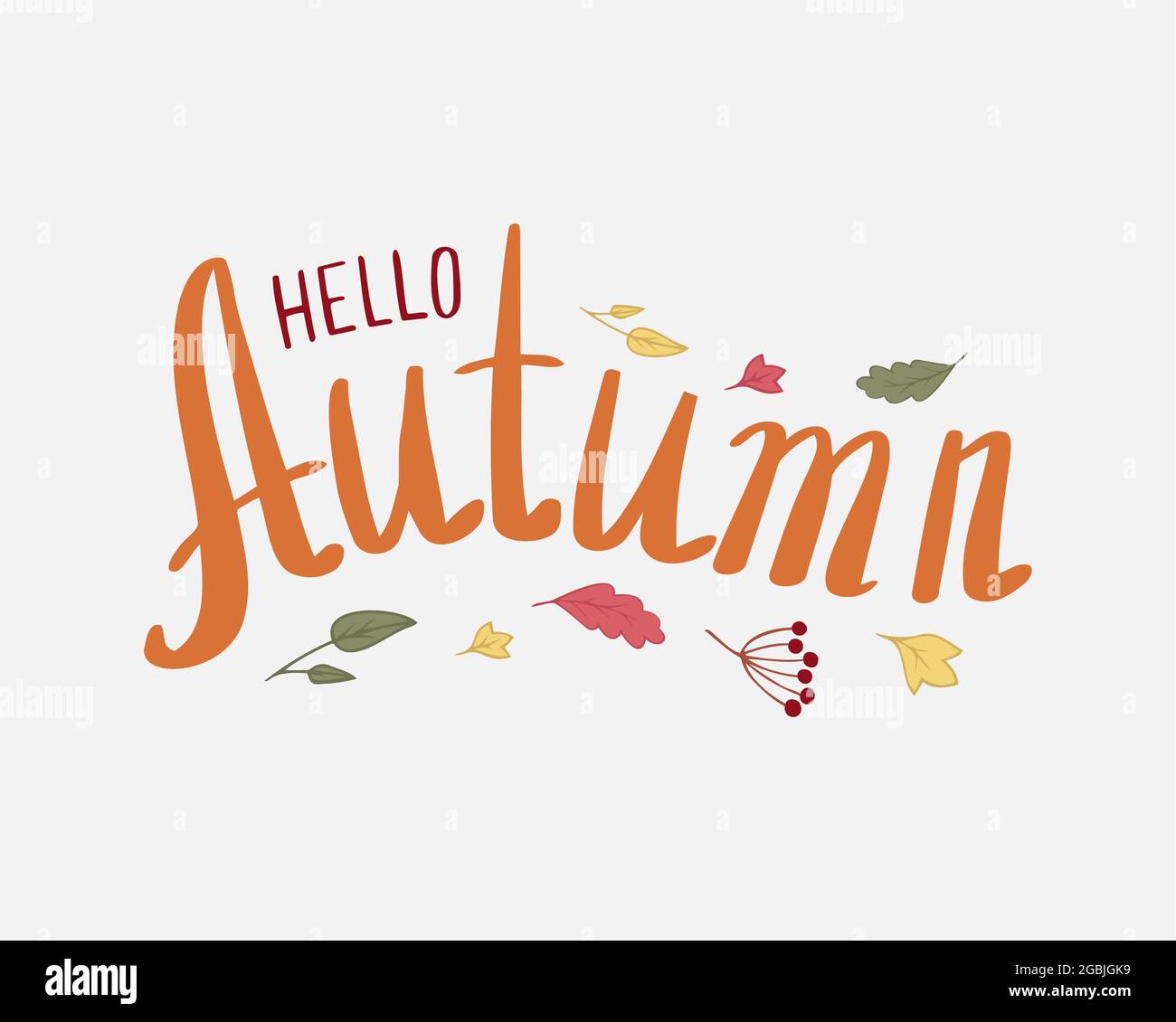 Stylized inscription Autumn with leaves and berries in warm autumn ...