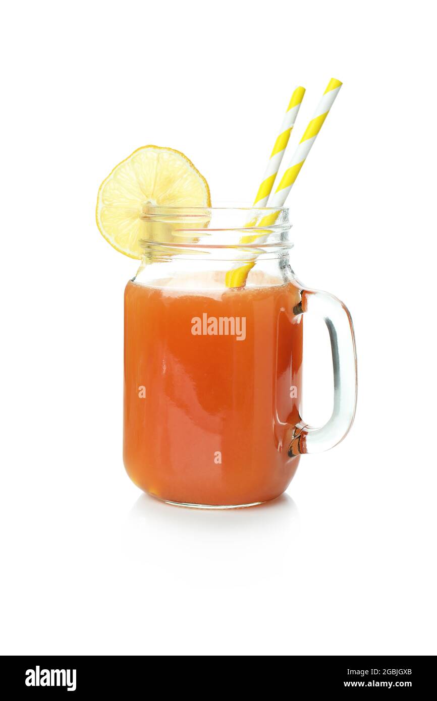 Glass jar of summer cocktail isolated on white background Stock Photo ...