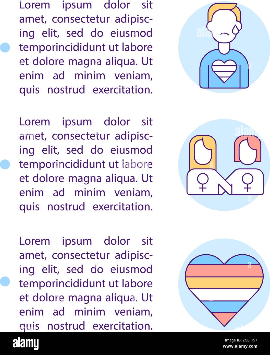 Lgbt group vulnerability concept line icons with text. PPT page vector ...