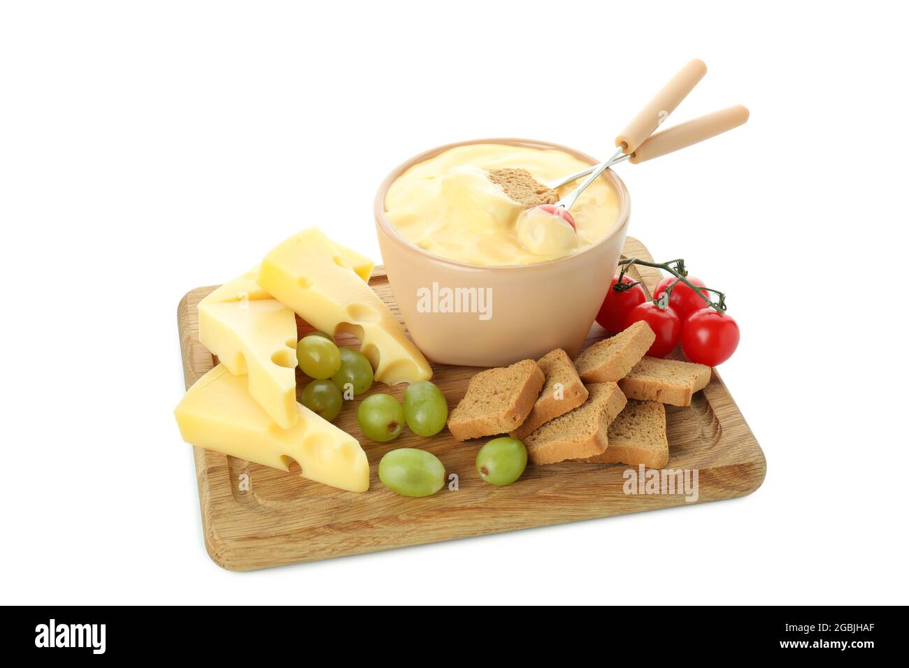 Tasty cheese fondue isolated on white background Stock Photo - Alamy