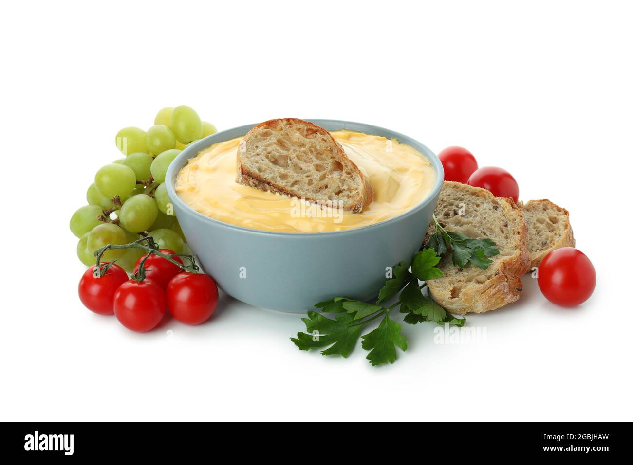 Tasty cheese fondue isolated on white background Stock Photo - Alamy