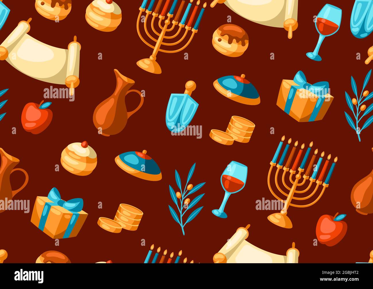 Happy Hanukkah seamless pattern with religious symbols. Background with ...