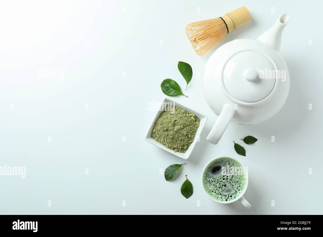Concept of japanese tea with matcha on white background Stock Photo - Alamy