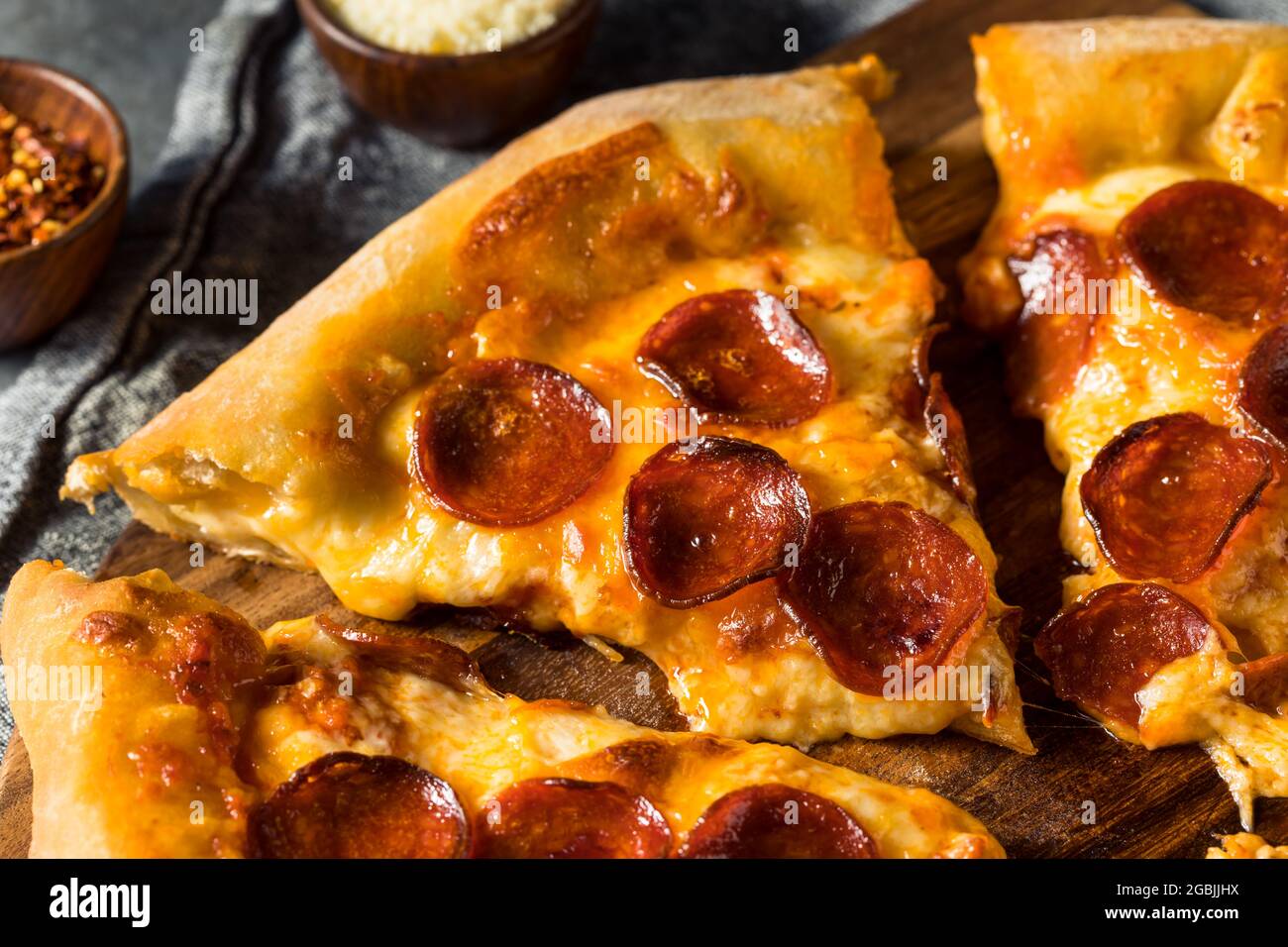 Homemade Pepperoni Stuffed Crust Pizza with Cheese Stock Photo - Alamy