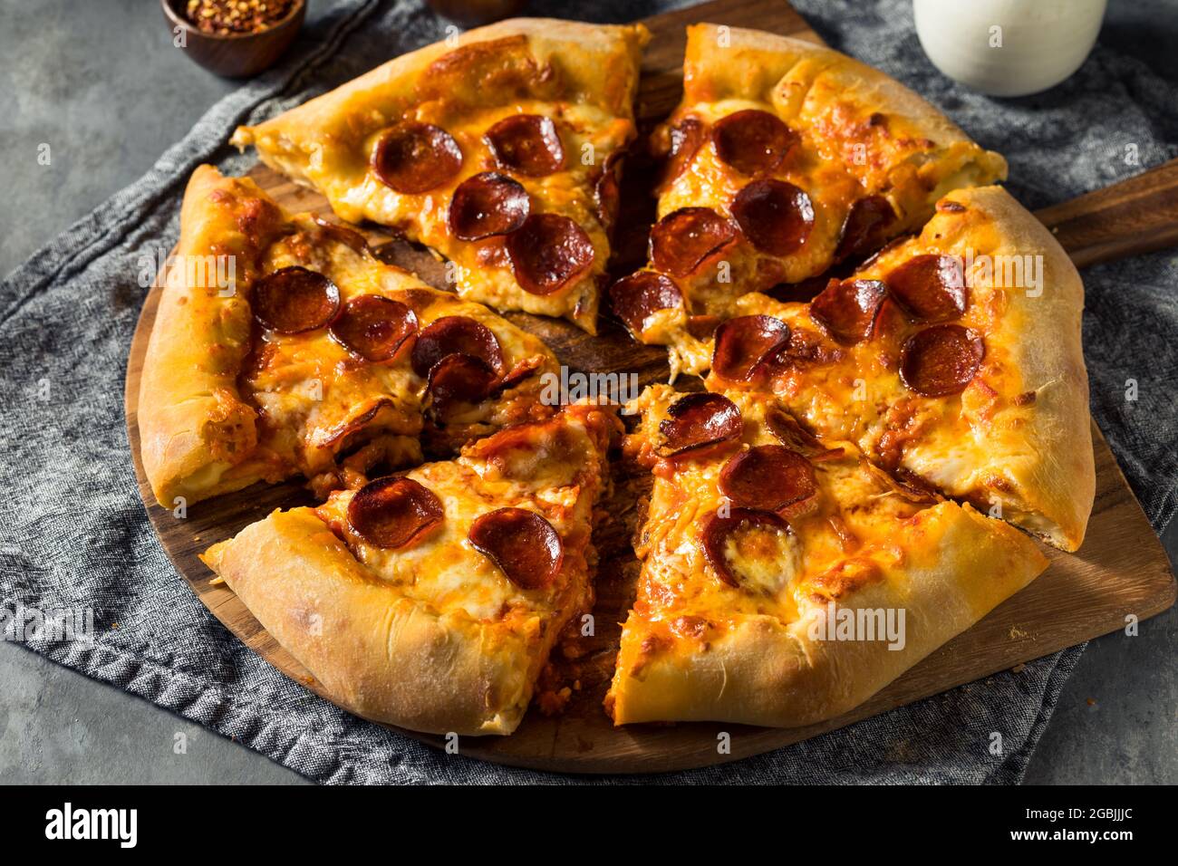 Homemade Pepperoni Stuffed Crust Pizza with Cheese Stock Photo - Alamy