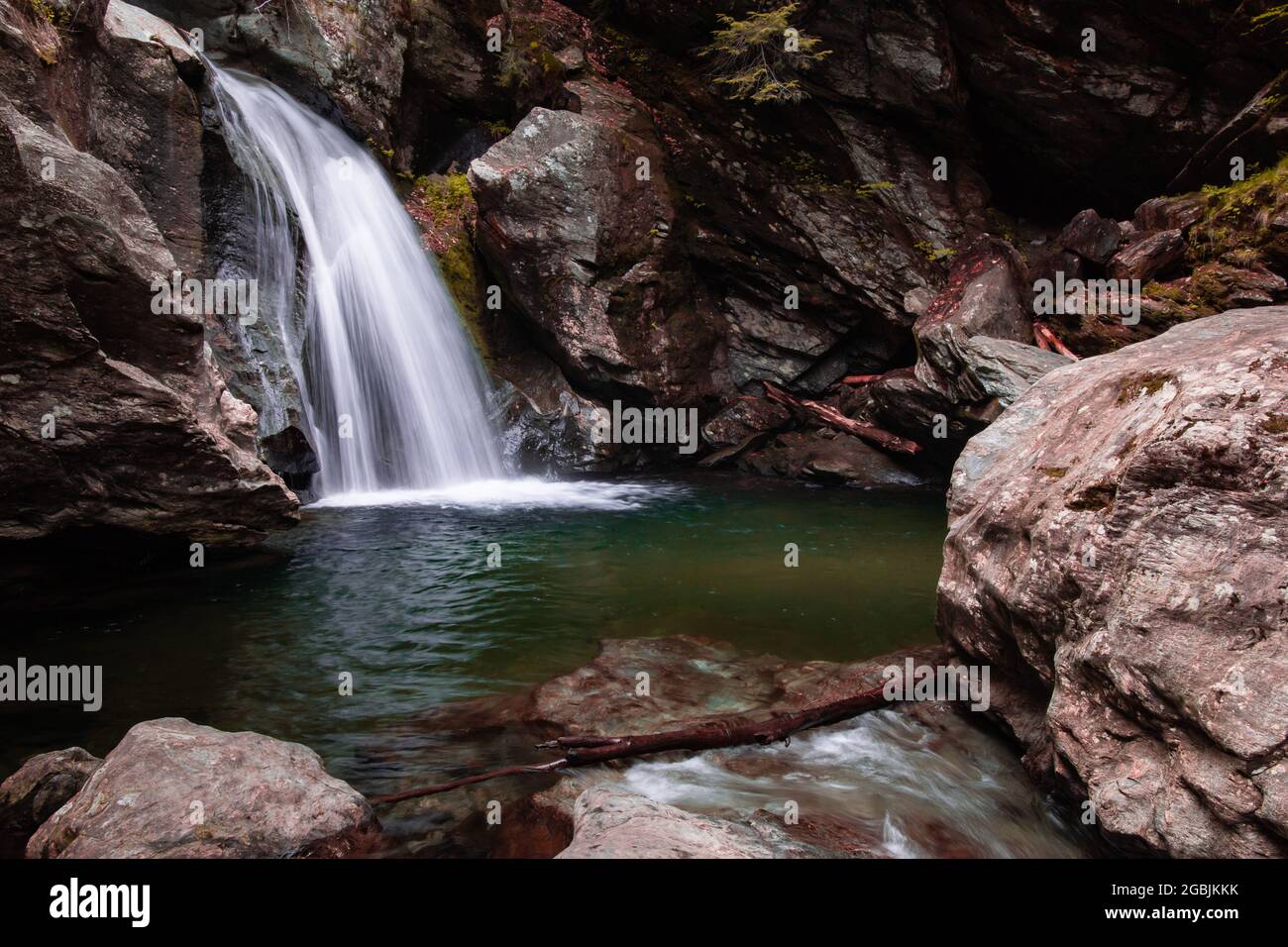 View of a beautiful waterfall in the forest. Bingham Falls Stowe USA ...